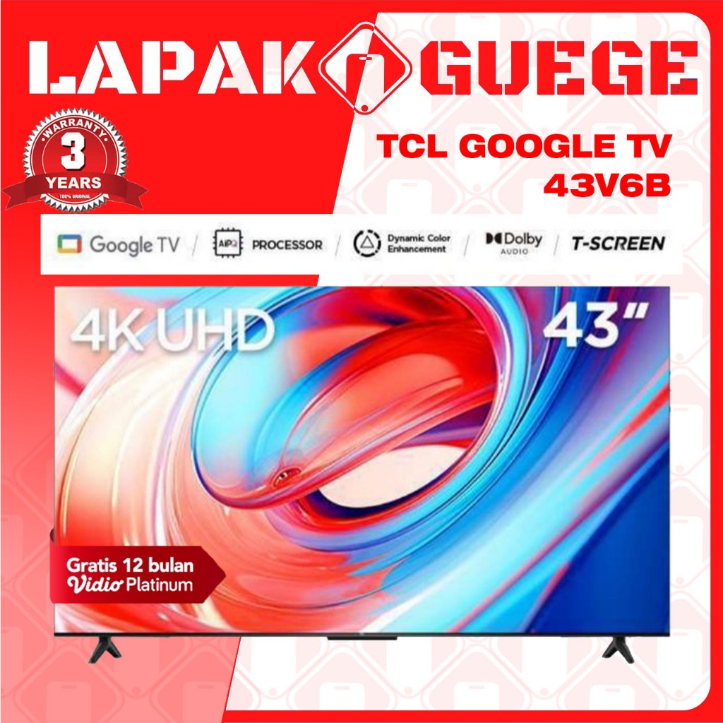 Jual LED TCL 43" 43V6B 4K UHD SMART ANDROID Google TV - T-Screen - Dolby Audio - HDR10 BARU ...