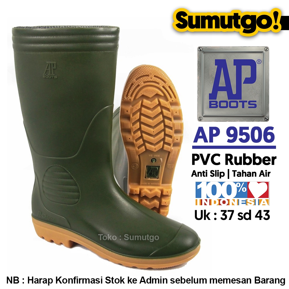 Jual AP Boots 9506 Hijau Sepatu Karet PVC Boot Hujan Tinggi Anti Air ...