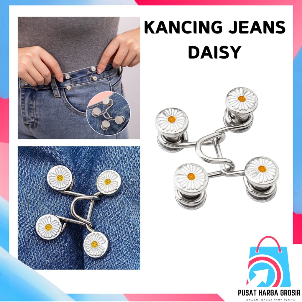 Jual PHG - Kancing Jeans Logam Simple Adjustable Motif Bunga Daisy Kait ...