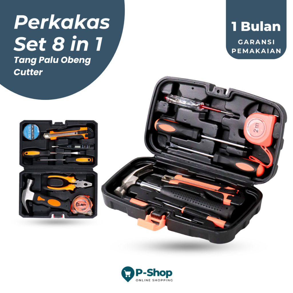 Jual Alat Set Lengkap Perkakas Tang Palu Obeng Cutter Meteran 8 in 1 ...