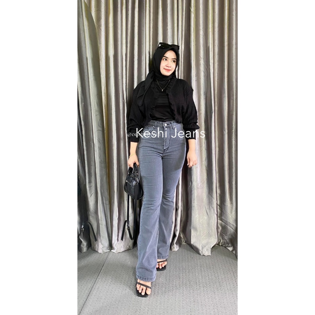 Jual Keshi Cutbray Jeans Wanita High Waist Stretch Celana Flare Highwaist Melar Panjang Penuh ...