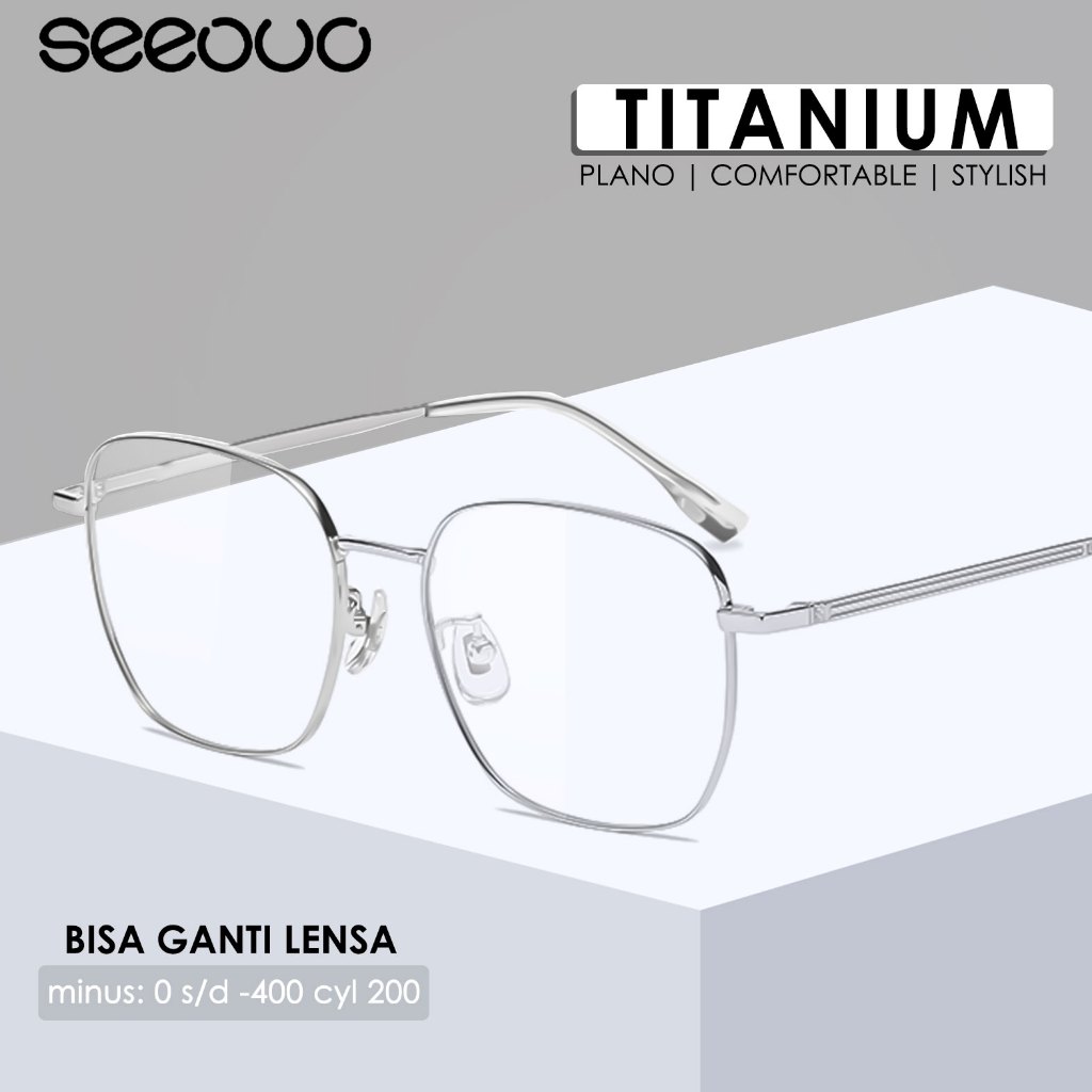 Jual Seeouo Frame Kacamata Model Kotak Titanium Ringan Fashion Bisnis Pria Wanita Bisa Minus ...