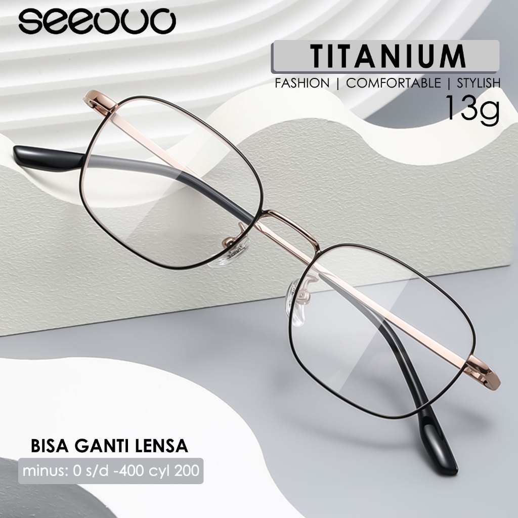 Jual Seeouo Frame Kacamata Kotak Titanium Ringan Kokoh Fashion Bisnis Simple Bisa Minus ...