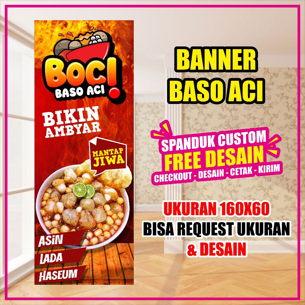 Jual Spanduk/Banner Backdrop Baso Aci Free desain custom Ukuran 160X60 | Shopee Indonesia
