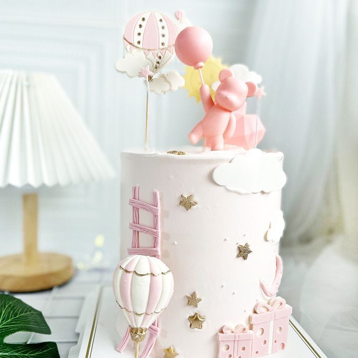 Jual Cake topper hiasan kue bear beruang pink putih emas | Shopee Indonesia