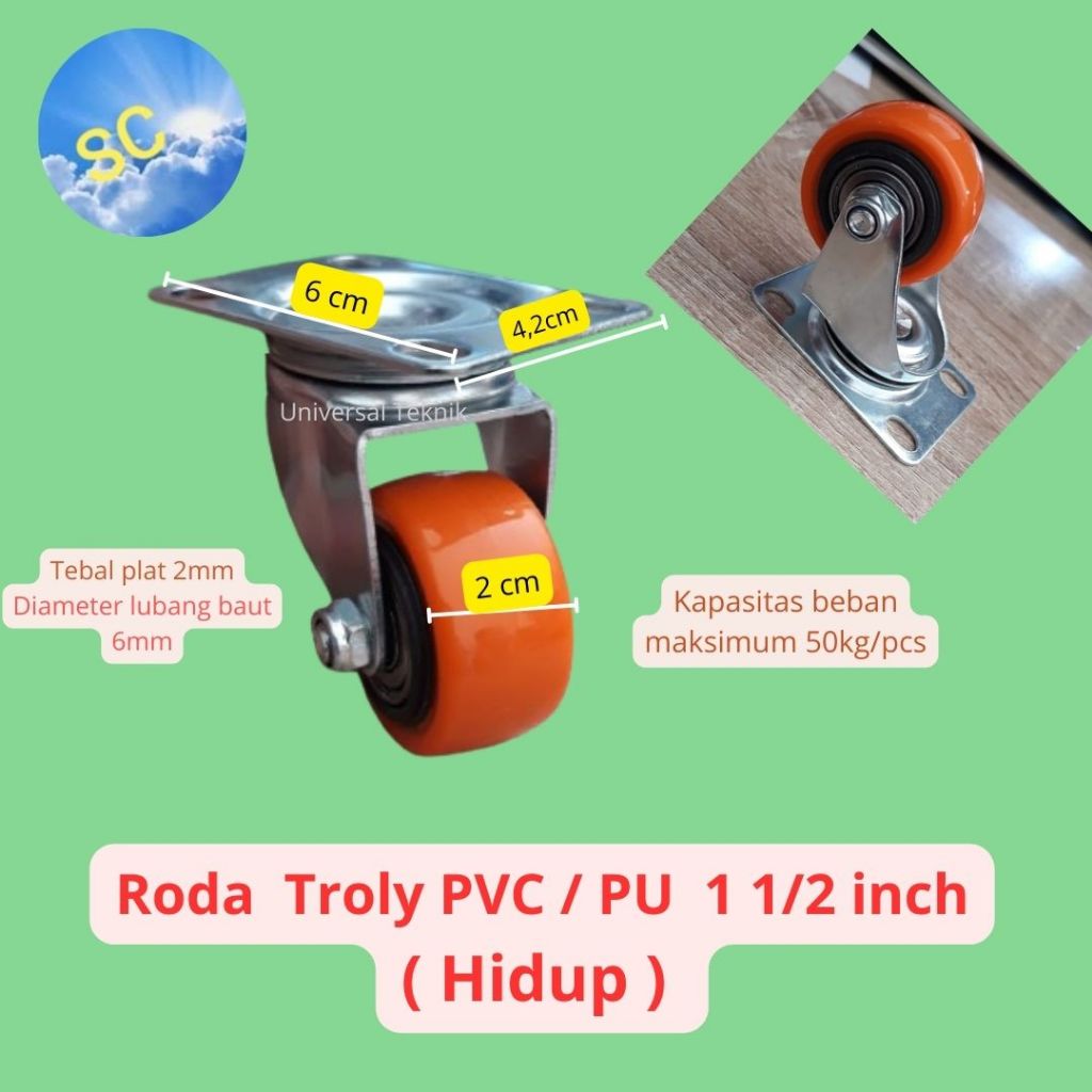 Jual Roda Troly Troli PU 1,5 inch hidup Double Bearing caster castor 11 ...