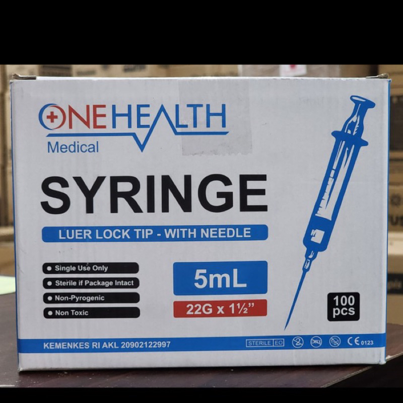 Jual Onehealth Spuit 5cc Per Box isi 100 Syringe 5 cc Per Box isi ...