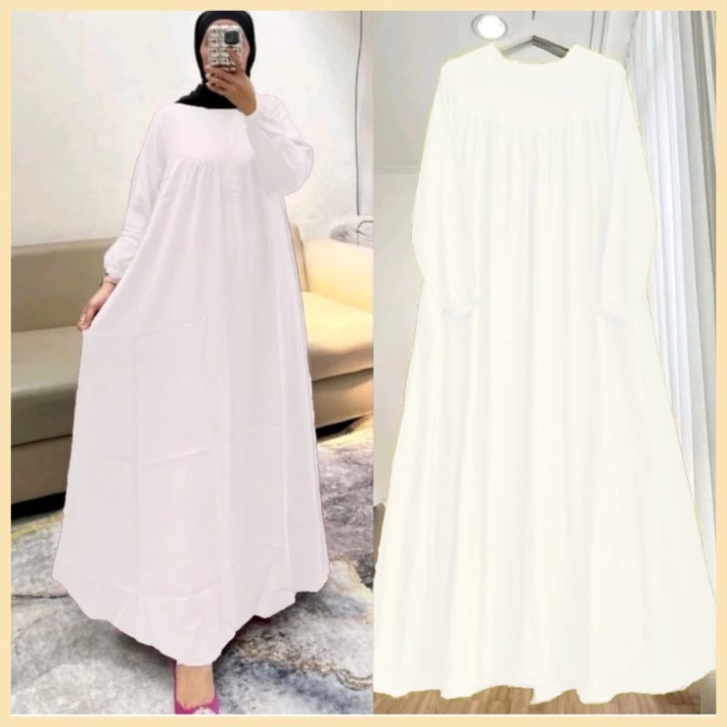 Jual 045 Abaya Polos Putih Saudi Simpel - Abaya Bahan Crinkle - Abaya ...