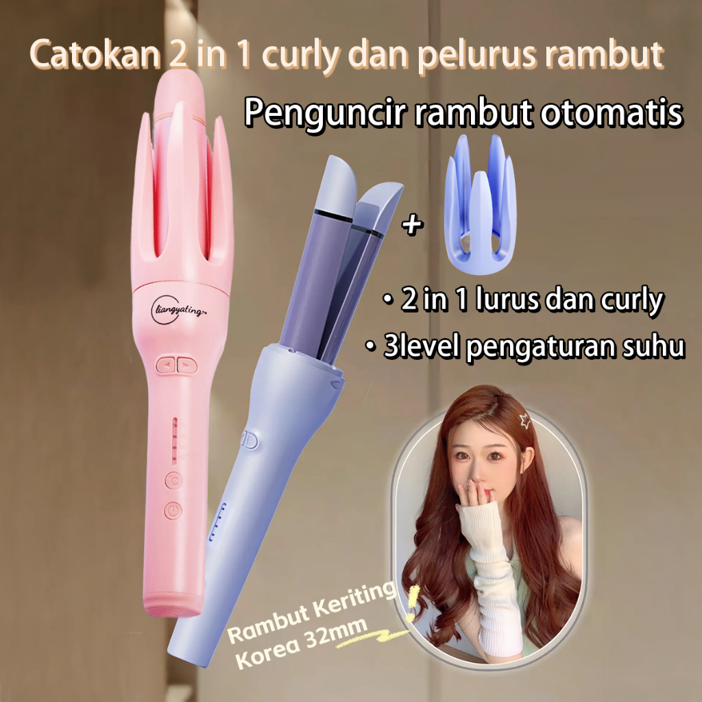 Jual ★COD★Catokan 2 in 1 lurus dan curly Catokan Curly Otomatis Ceramics 32mm Catokan Keriting ...