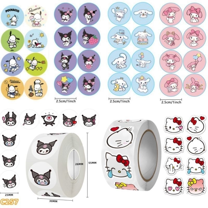 Jual MS | 500pcs Stiker kartun anak / stiker roll sanrio kuromi hello kitty my melody purin ...