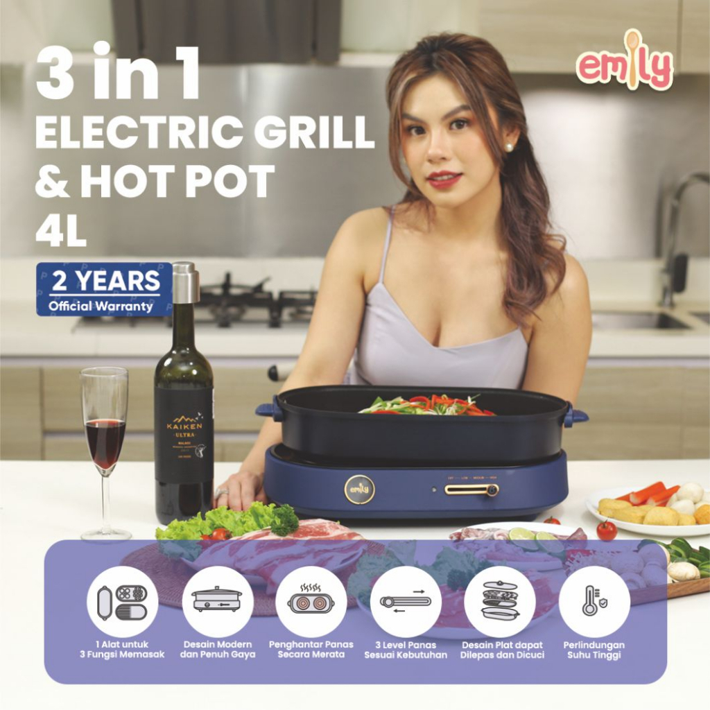 Jual Emily 3in1 Electric Grill and Hotpot 4L Blue EHP-11605 | Shopee ...