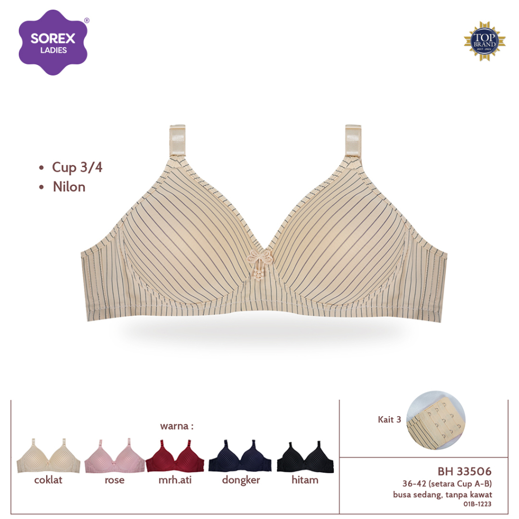 Jual Sorex Bra Busa Sedang Tanpa Kawat Kait 3 Setara Cup B Cup 3/4 Nilon Bra Harian BH 33506 ...