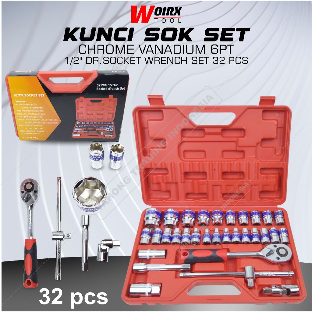 Jual Kunci Sock Set 1/2" inch 32pcs Kunci Sok Shock Socket Wrench WOIRX ...