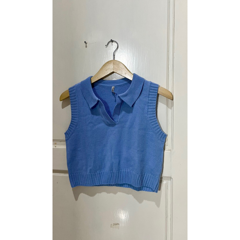 Jual [PRELOVED] ORIGINAL COLORBOX BLUE KNIT VEST (SIZE L) | Shopee ...