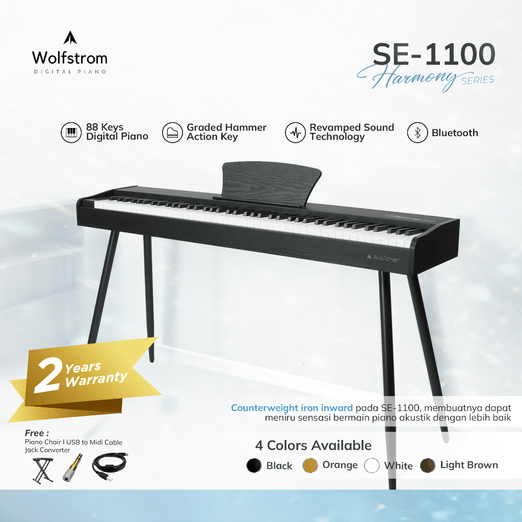 Jual Wolfstrom SE-1100 Harmony Series Hammer Action Keys Digital Piano ...