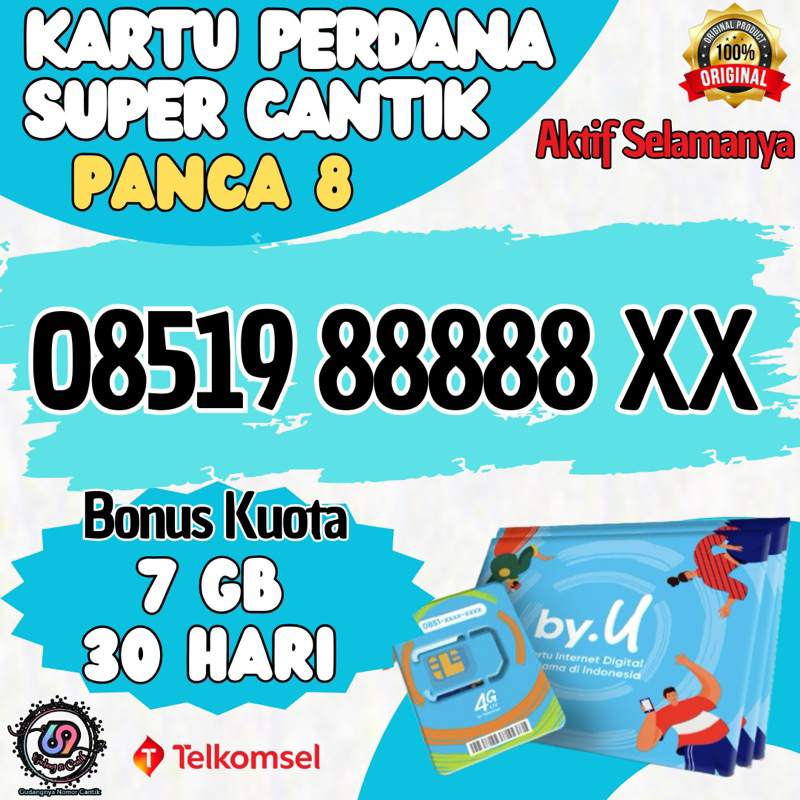 Jual Nomor Super Cantik Couple (Panca 8) Kartu Perdana by.U Telkomsel (Bonus Kuota 7gb/30hari ...