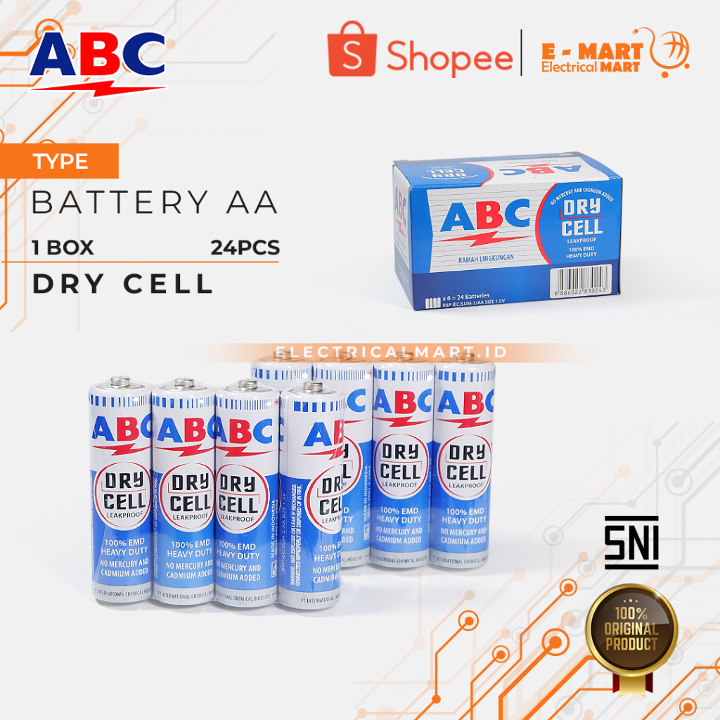 Jual [PER KOTAK 24PCS] ABC Battery AA BIRU R6 Baterai Jam Dinding A2 ...