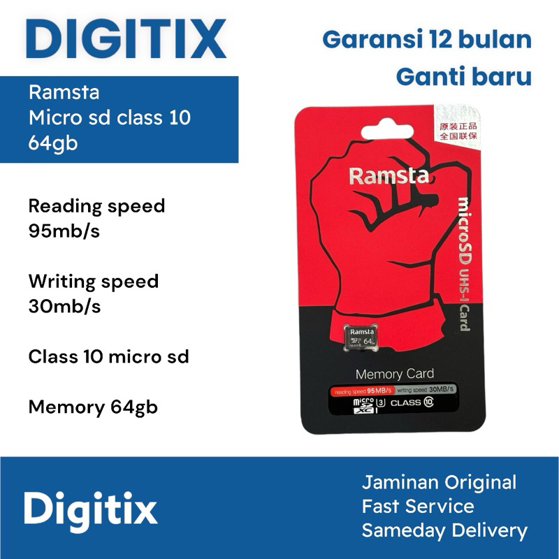 Jual RAMSTA Micro SD Card 64Gb Class 10 SDXC Kartu Memori 95Mbps | Shopee Indonesia