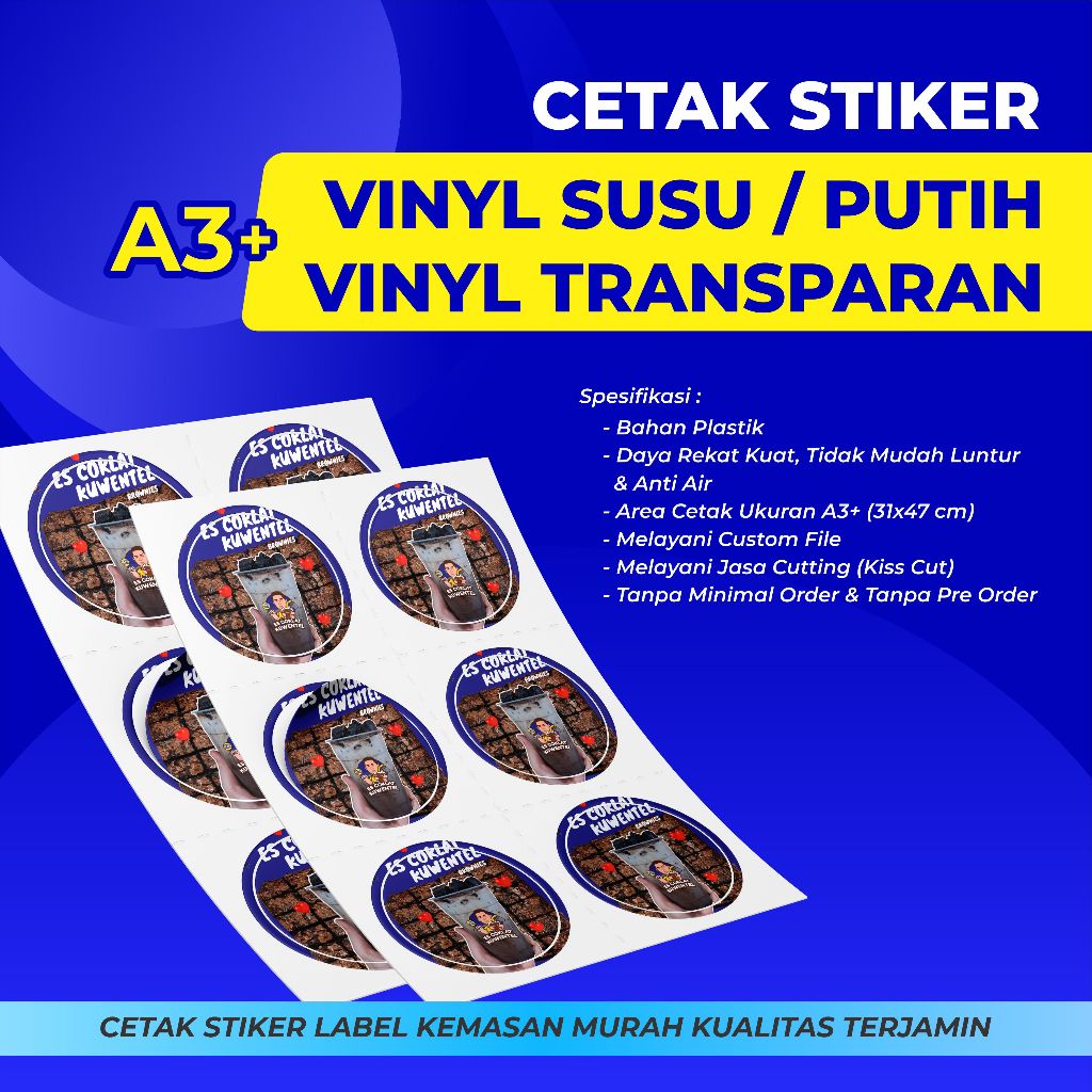 Jual Cetak Stiker Vinyl Susu/Transparan A3+ Custom Gambar Label Makanan ...