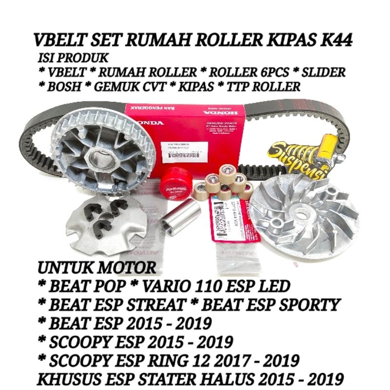 Jual Paket Van Belt cvt + Rumah Roller Set + Kipas Roller Beat Pop Beat Fi Esp Vario Fi stater ...