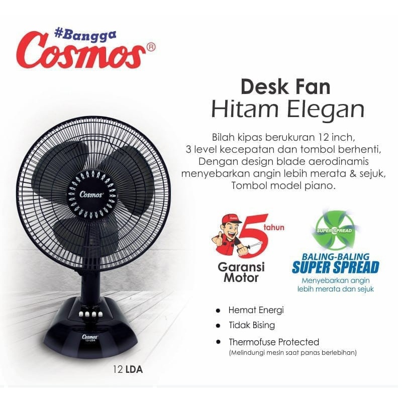 Jual Kipas Angin Meja / Duduk COSMOS 12-LDA / 12LDA Desk Fan (12 Inch ...