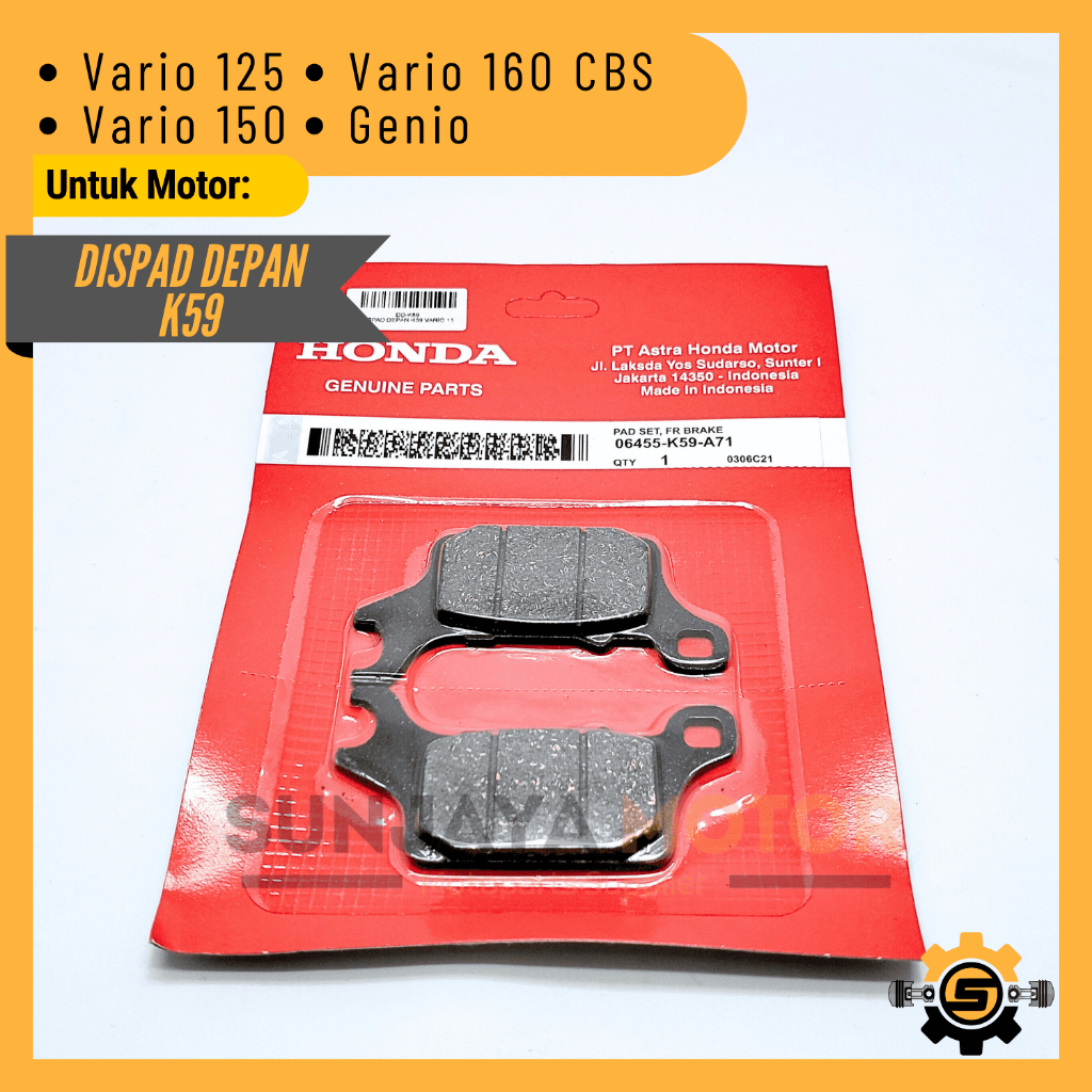 Jual Dispad Depan Original Honda K59 Kampas Rem Vario 125 ESP Vario 150 ...