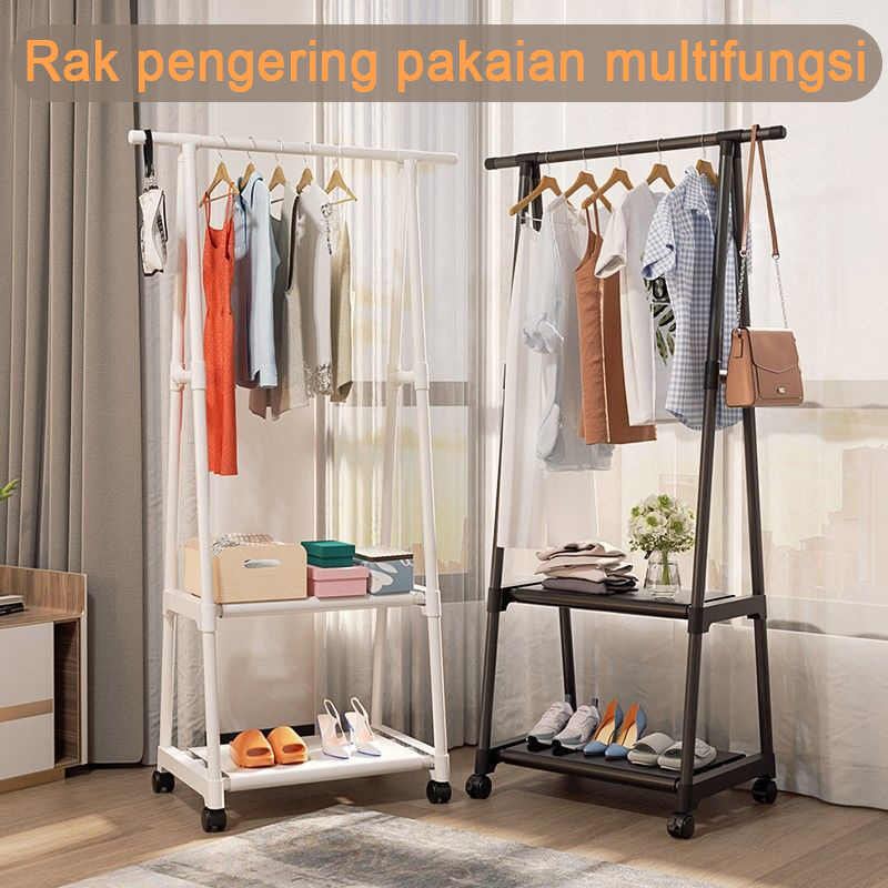 Jual rak susun serbaguna tempat baju dengan 4 roda/ Rak Gantungan Baju ...