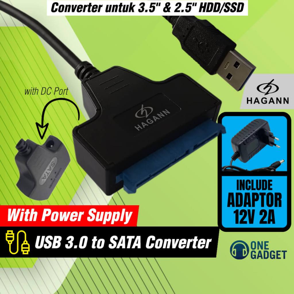 Jual HAGANN CON-CC90 Kabel SATA to USB 3.0 DC Port untuk HDD SSD 3.5" 2 ...