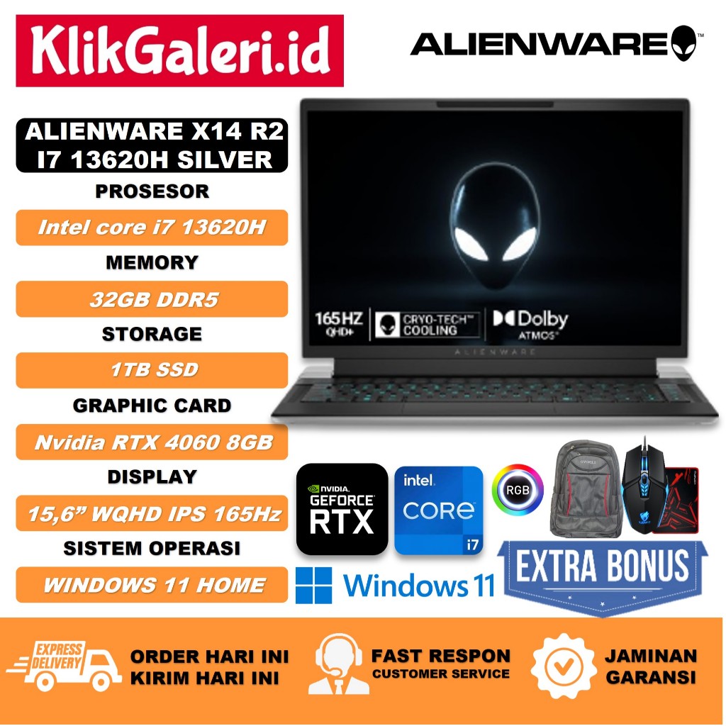 Jual Laptop Gaming Dell Alienware X14 R2 i7 13620H 32GB DDR5 RTX 4060 ...