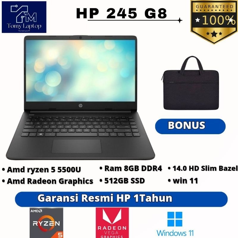 Jual LAPTOP HP 245 G8 AMD AMD RYZEN 5 5500U RAM8GB SSD512GB 14INCH ...