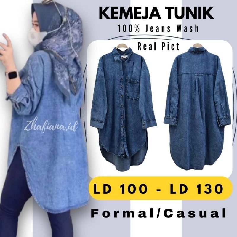 Jual Tunik Jeans Kemeja Blouse Denim Jin Atasan Wanita Kekinian ...