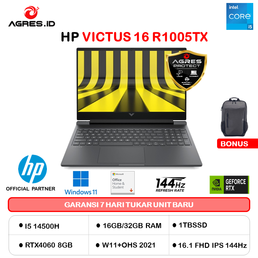 Jual HP VICTUS 16 I5 14450HX RTX4060 8GB/ 16GB 512GB W11+OHS 16.1FHD ...