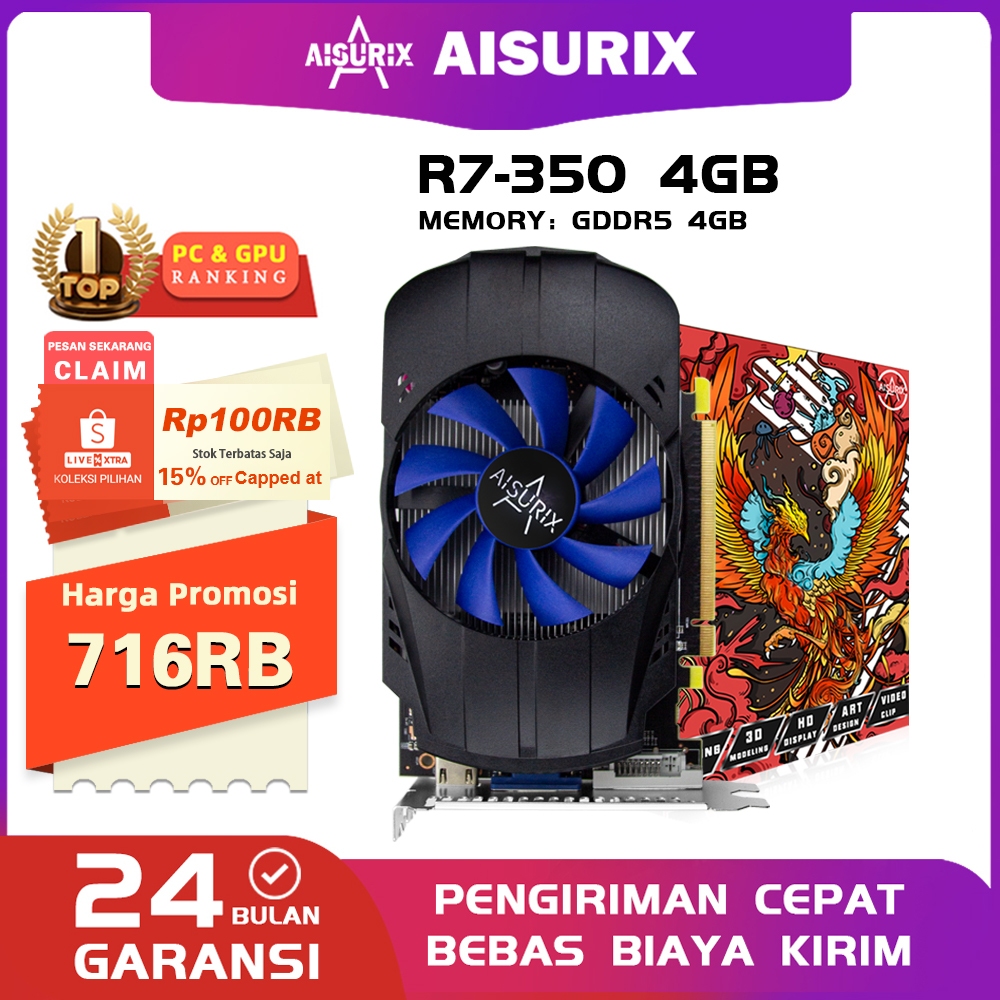 Jual AISURIX AMD Radeon R7 350 4GB VGA GDDR5 128bit 512SP VGA Card ...