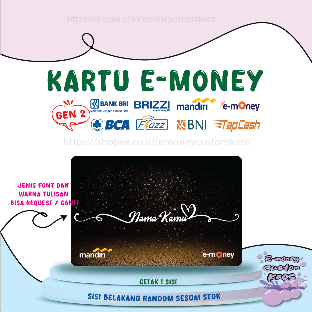 Jual KARTU EMONEY NAMA BLACK GLITTER GOLD MANDIRI FLAZZ BCA BNI TAPCASH ...