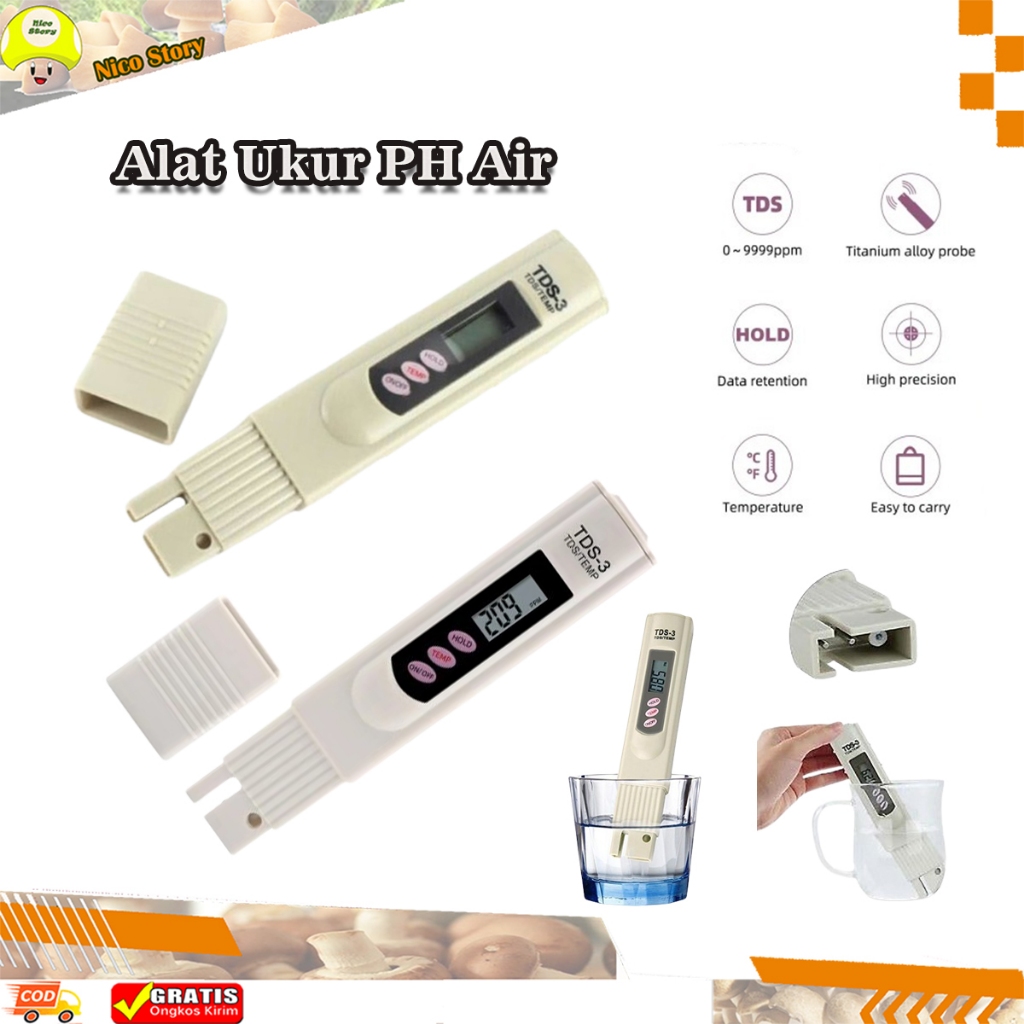 Jual (NCS) TDS Meter Alat Ukur Nutrisi PPM Hidroponik Uji Kualitas Kadar Kemurnian PH Air ...