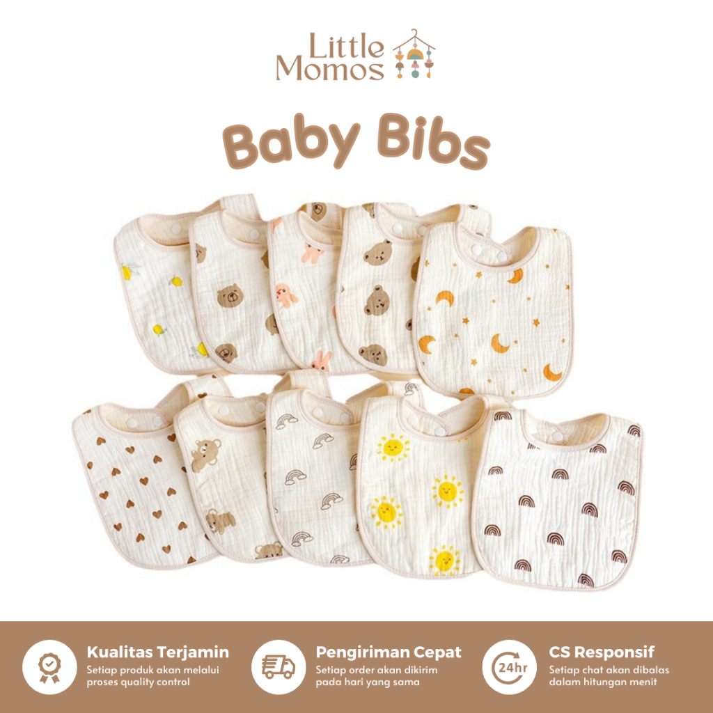 Jual Little Momos Celemek Bear Mpasi Bayi katun Cotton Muslin Baby Bib ...