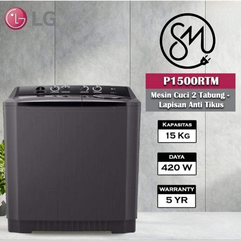 Jual Mesin cuci LG 15 kg P1500RTM Twin tube 2 tabung Wind Jet Dry ...
