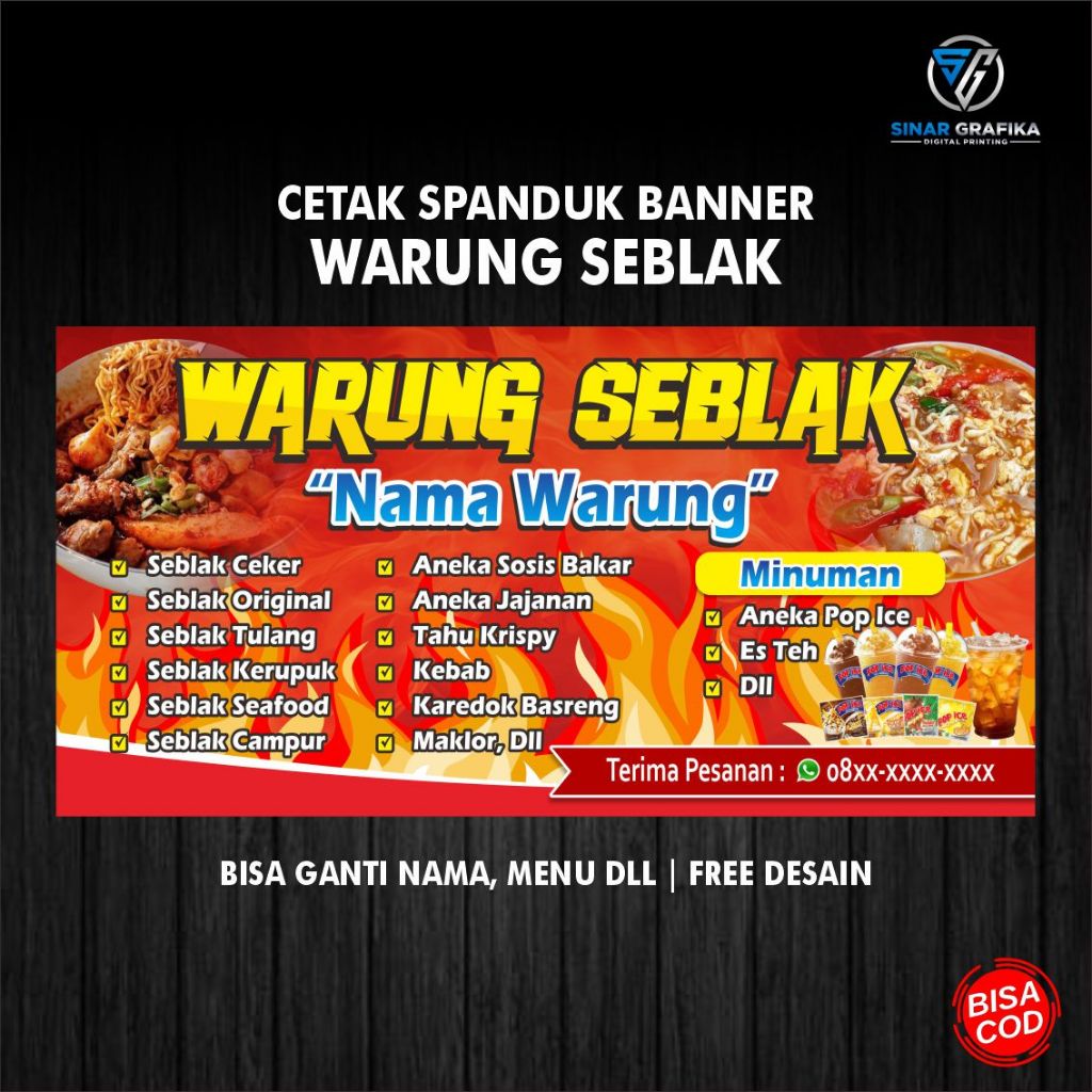 Jual Cetak Spanduk Seblak /Banner Warung Seblak / desain custom, bisa ...