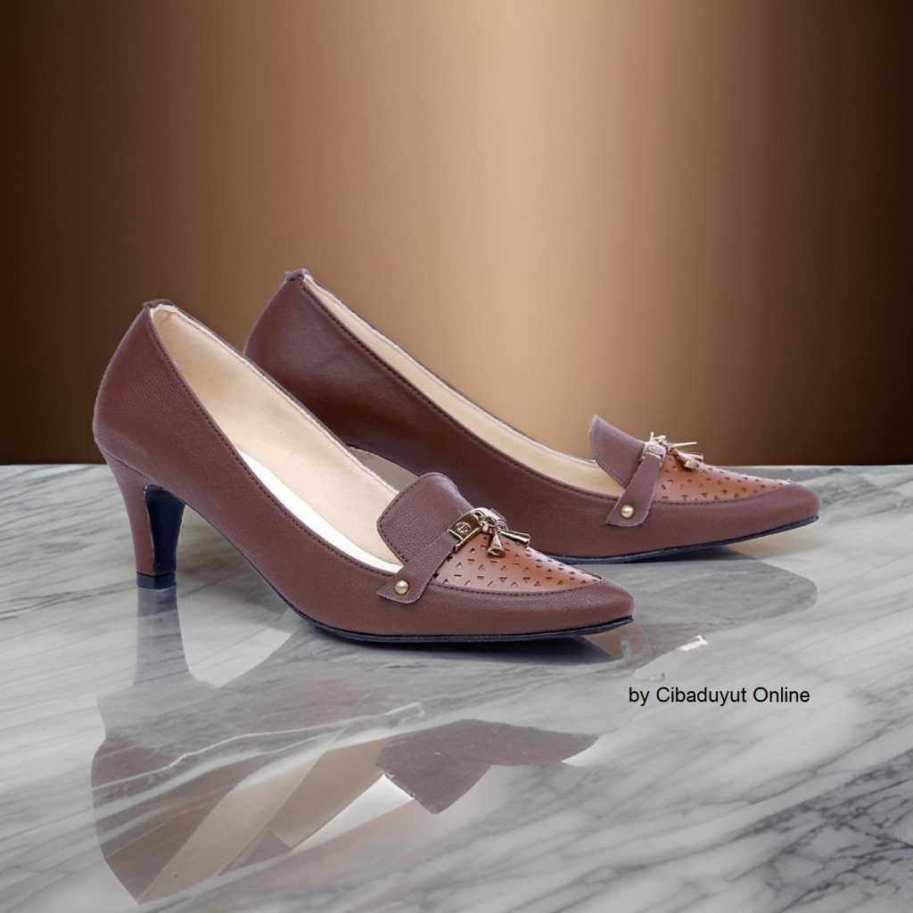 Jual High Heels Sepatu Formal Wanita Pantofel warna Coklat hak 7cm ...