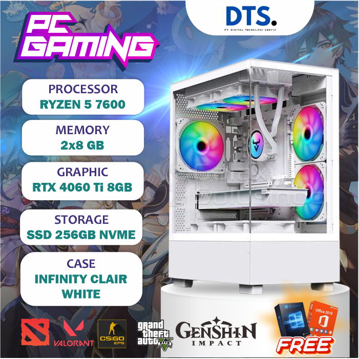 Jual Pc Gaming | Ryzen 5 7600 | RTX 4060 Ti 8GB | 16GB DDR5 | 256 NVME ...