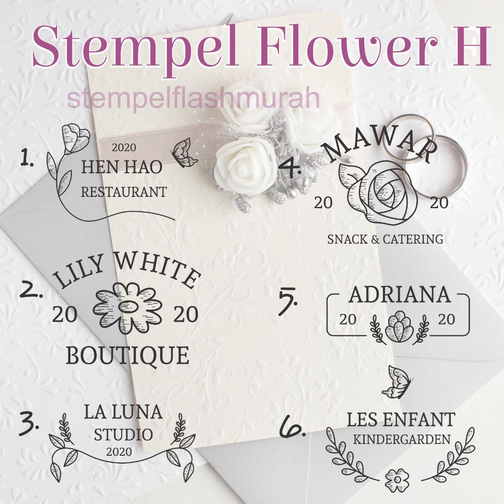 Jual stempel custom H desain bunga flash tinta otomatis wedding flower ...
