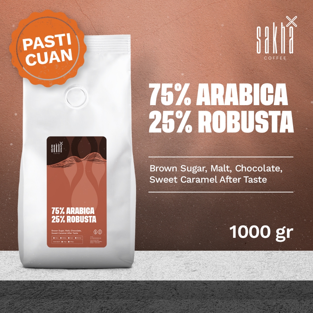 Jual BIJI KOPI 75% ARABICA 1KG Crema Espresso Blend By Sakha Coffee ...