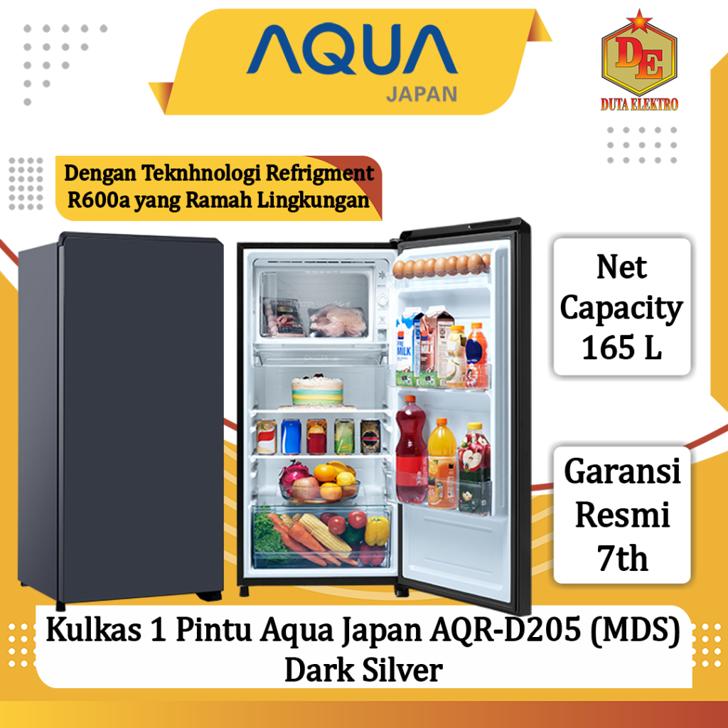 Jual Kulkas 1 Pintu Aqua Japan AQR-D205 (MDS) Dark Silver | Shopee Indonesia