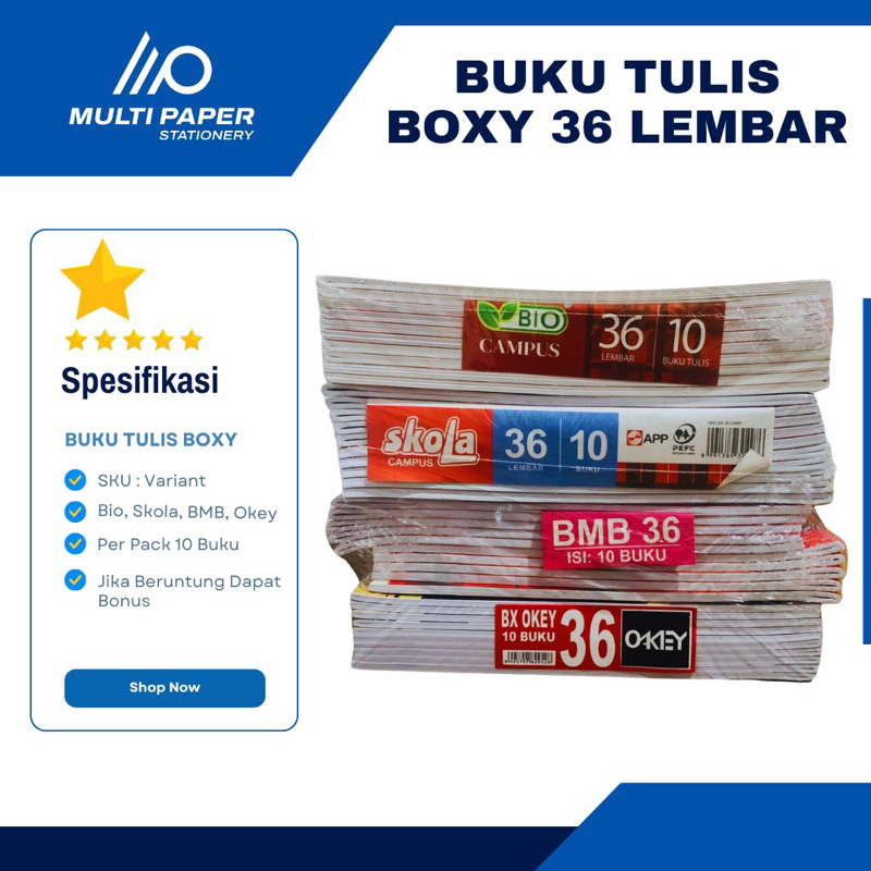 Jual Buku Tulis Boxy 36 Seukuran Bigboss 36 Isi 10 Buku Berbagai Merk ...