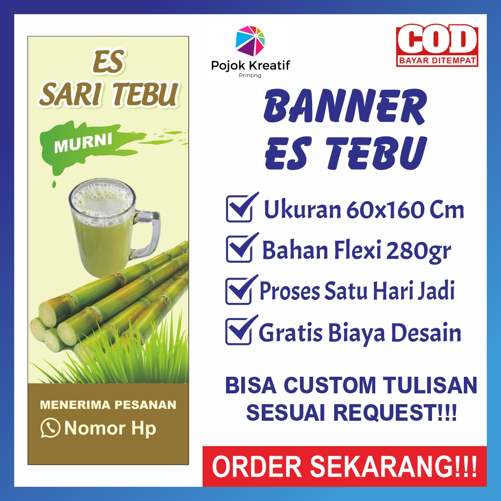 Jual SPANDUK BANNER JUALAN MINUMAN ES TEBU MURNI 60x160cm CUSTOM ...