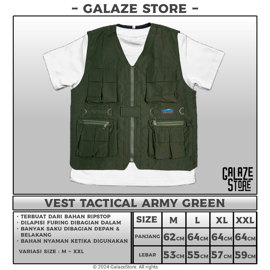 Jual VEST ARMY GREEN - VEST TACTICAL - VEST RIPSTOP ARMY GREEN - ROMPI ...