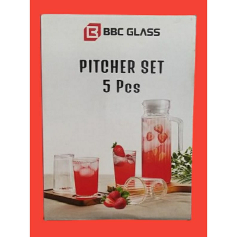 Jual Pitcher Set 5 pcs water jug drink set kaca teko air minum ukr 1000 ...