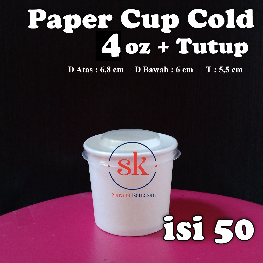 Jual Paper Cup Cold Ice Cream Putih Polos 4 oz + Tutup (Paket 50 pcs ...