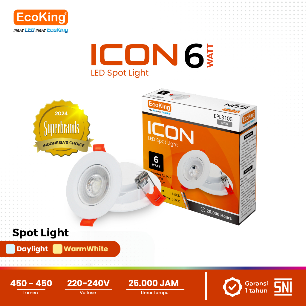Jual EcoKing LED Icon Lampu Spotlight Plafon Rumah 6W 3 Inch Round ...