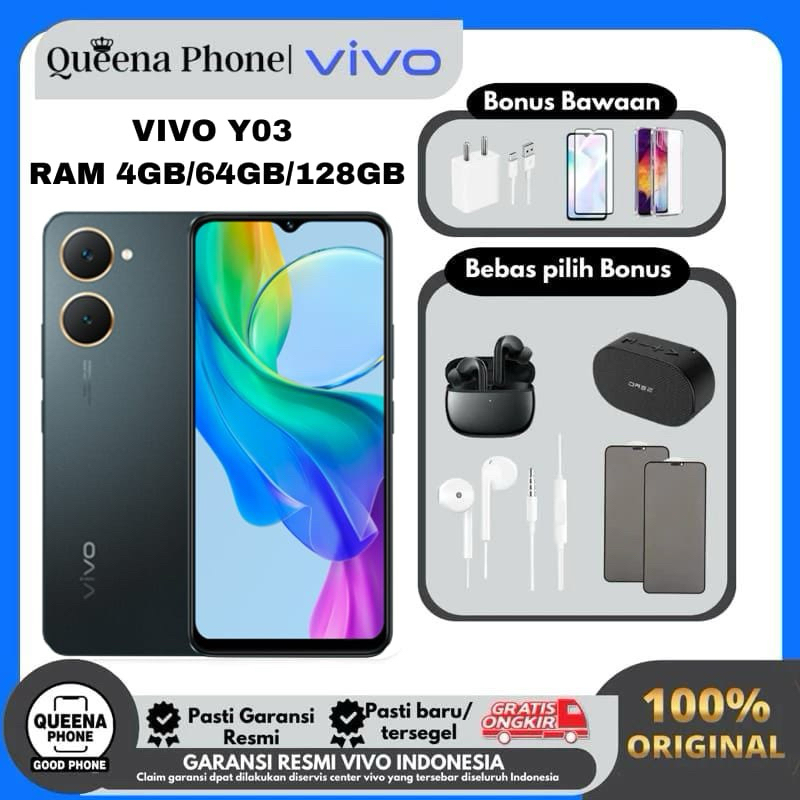 Jual VIVO Y03 RAM 4GB/64/128GB ORIGINAL 100% GARANSI RESMI 1 TAHUN VIVO INDONESIA | Shopee Indonesia